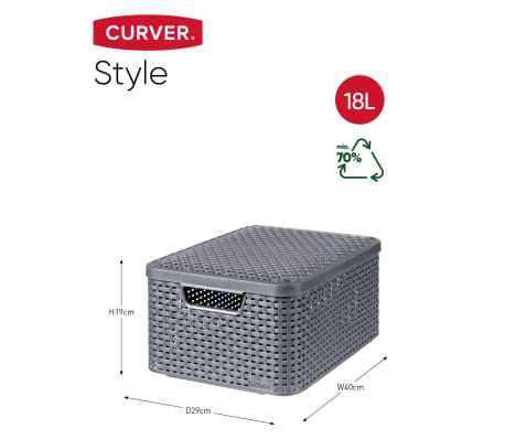 Curver Storage Box with Lid Style M 18L Metallic Silver | vidaXL.ie
