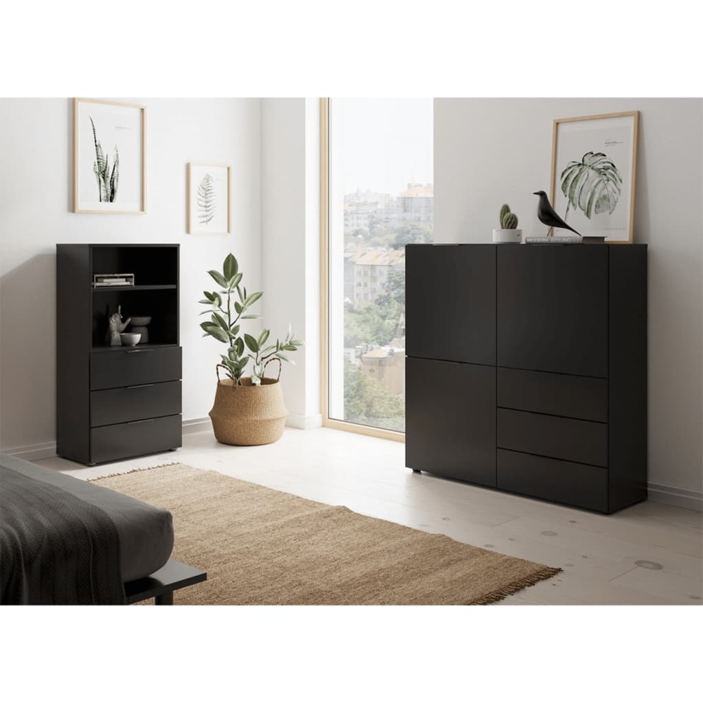 FMD Dresser With 3 Drawers And Open Shelving Black Home And Garden 