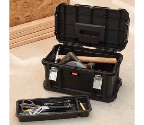 Keter Tool Storage Box with Connect Trolley and Rolling Systems Black