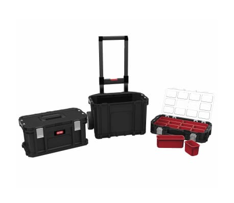 Keter Tool Storage Box with Connect Trolley and Rolling Systems Black