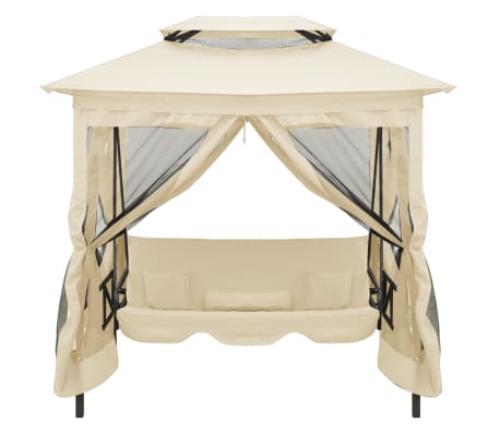 vidaXL Balansoar extensibil cu pavilion, alb crem | vidaXL.ro