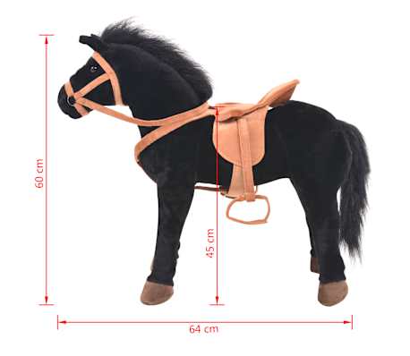 vidaXL Cal de jucărie din pluș în picioare, negru | vidaXL.ro