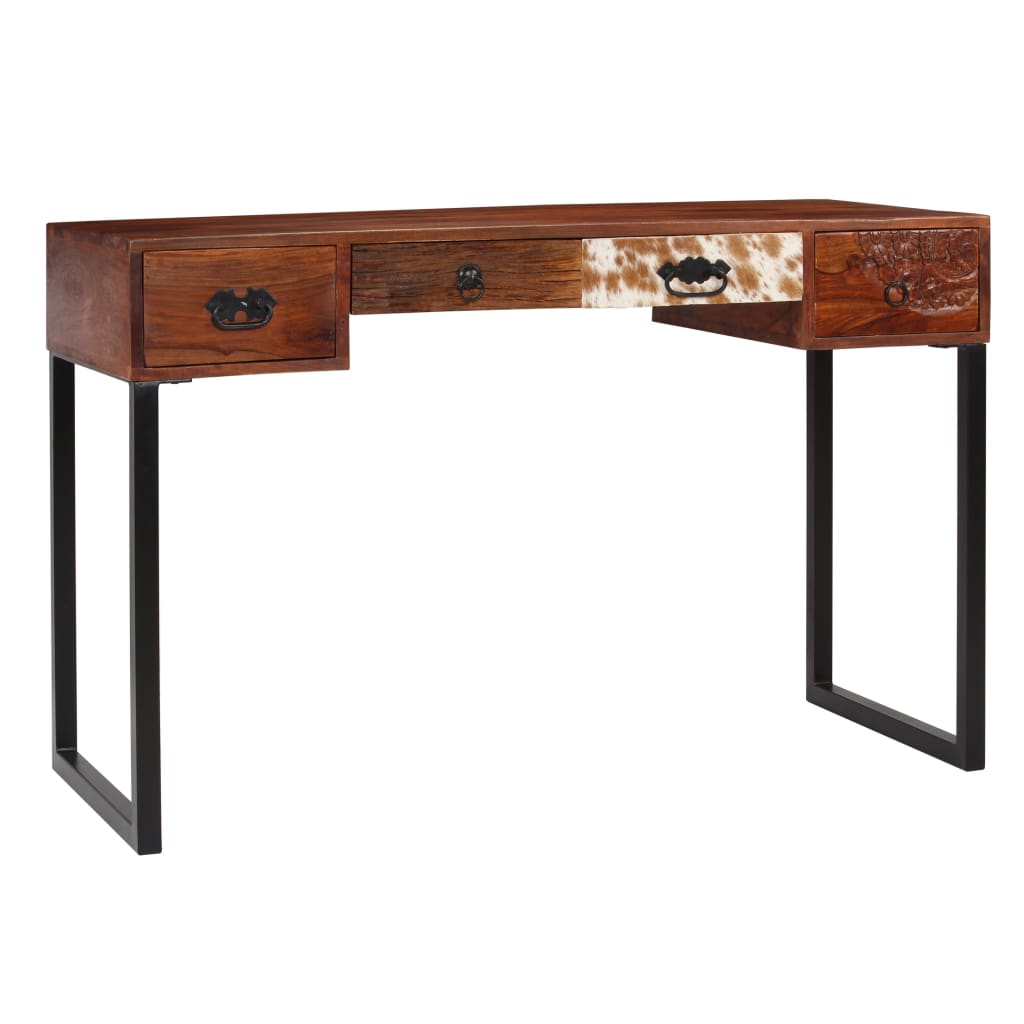 vidaXL Desk Home Office Computer Desk Solid Sheesham Wood and Real ...