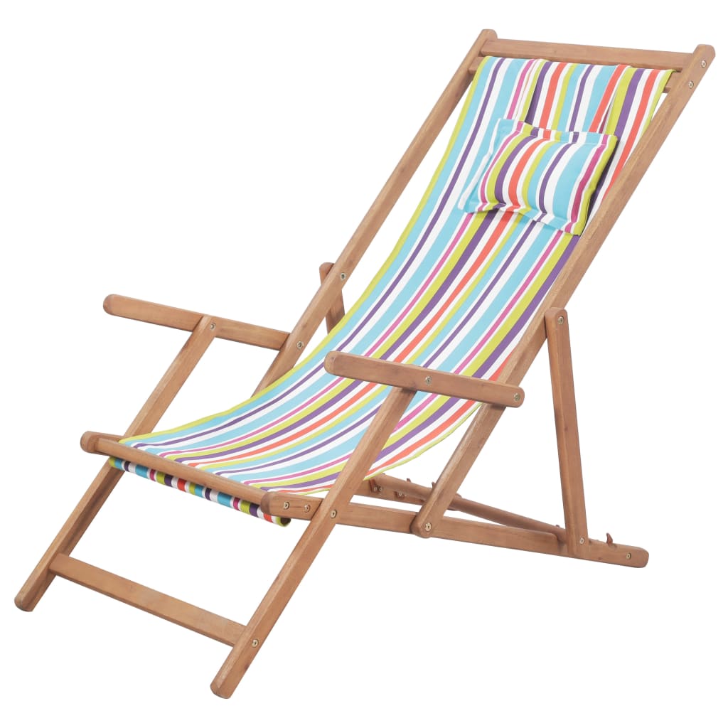 Beach Sling Patio Chair Folding Deck Chair Fabric and Wooden Frame ...