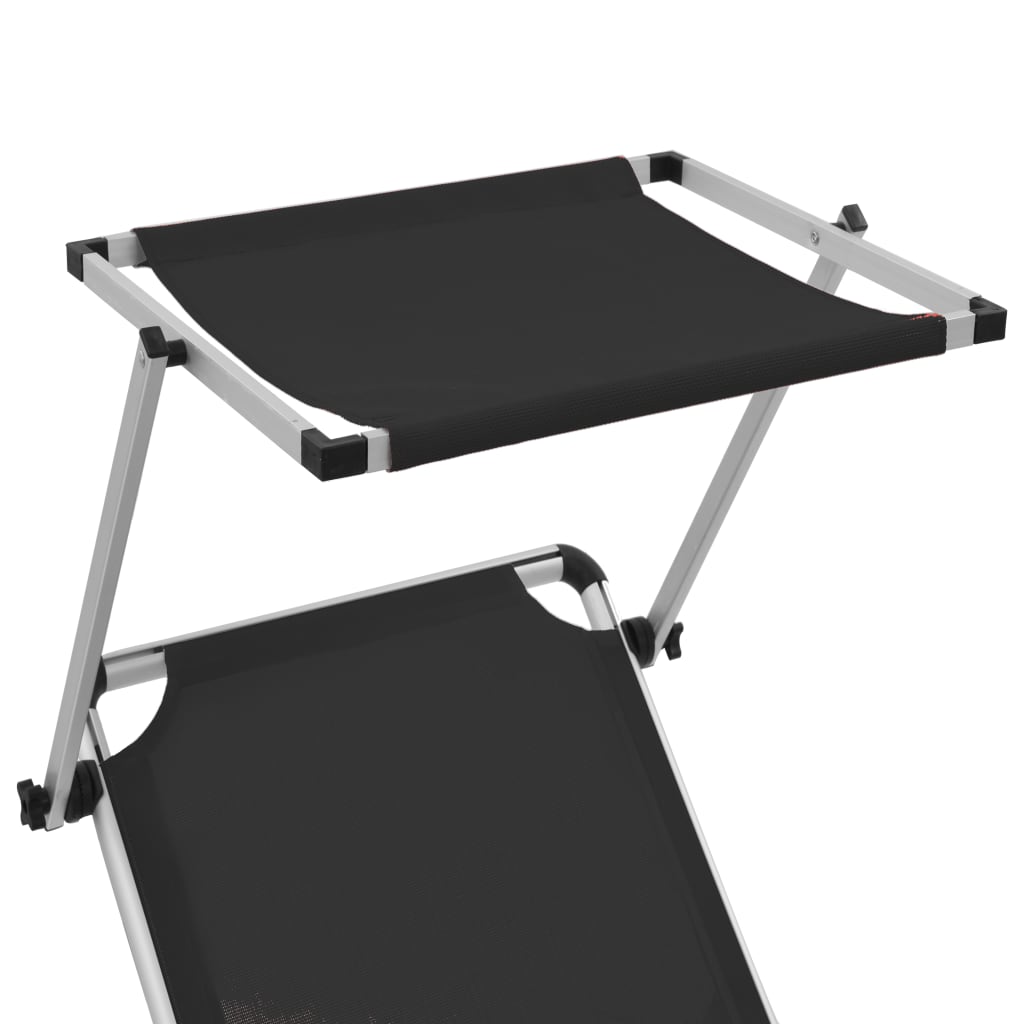 DIOCHE Chaise Longue Pliable Avec Auvent Aluminium Et Textil ne Noir