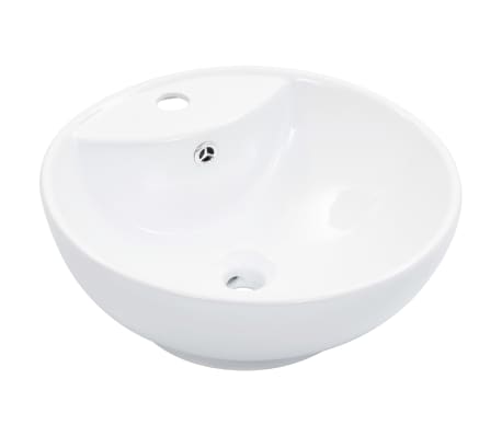 vidaXL Wash Basin with Overflow 46.5x18 cm Ceramic White | vidaXL.co.uk