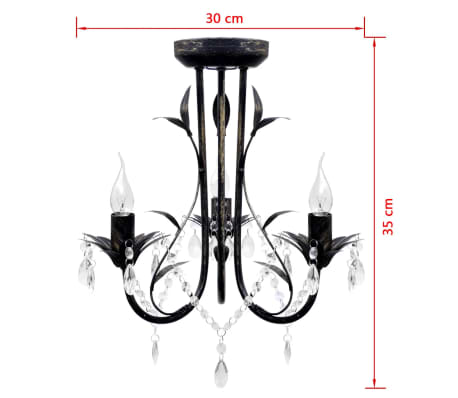 Candelabru metal negru stil Art Nouveau, mărgele cristal, 3xbecuri E14 ...