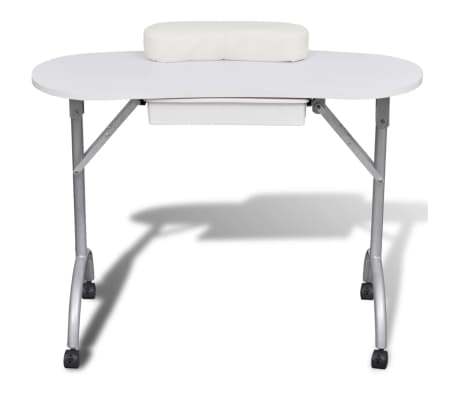 White Foldable Manicure Nail Table with Castors