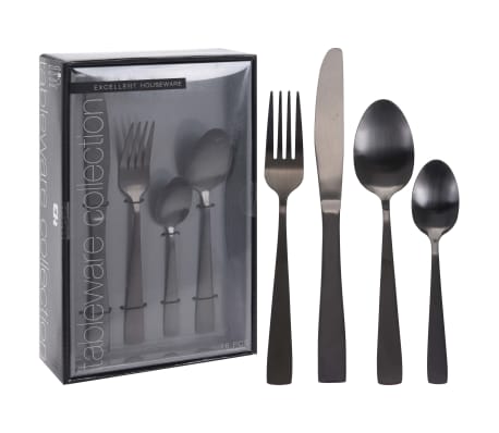 Excellent Houseware 16 Piece Cutlery Set Stainless Steel Black | vidaXL ...
