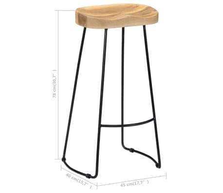 vidaXL Gavin Bar Stools 2 pcs Solid Mango Wood | vidaXL.com