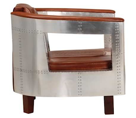 vidaXL Aviator Armchair Brown Real Leather | vidaXL.com.au