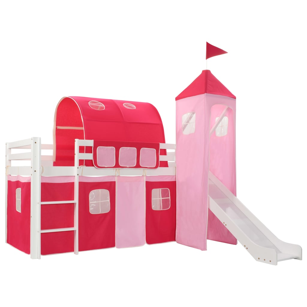 Children s Loft Bed Frame With Slide Ladder Pinewood 208 230 Cm Home