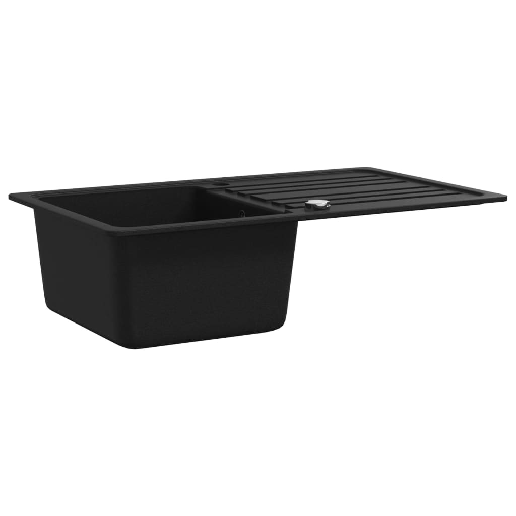 vidaXL Granite Kitchen Sink Single Basin with Drainer Reversible Black ...