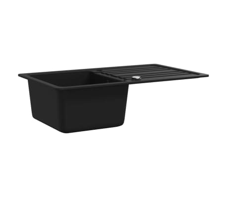 vidaXL Granite Kitchen Sink Single Basin with Drainer Reversible Black ...