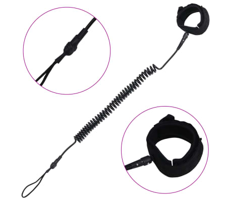 vidaXL SUP Coiled Leash Black 10 inch | vidaXL.com