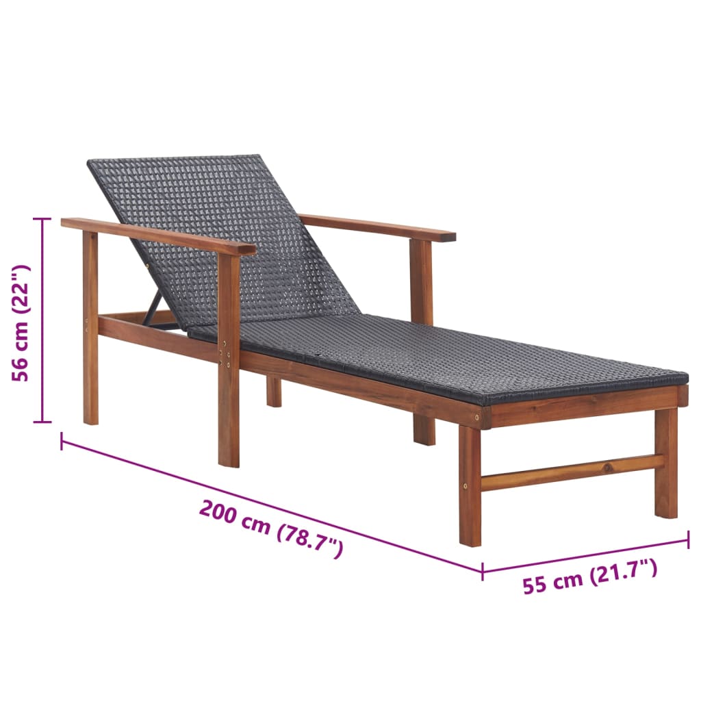 Sun Lounger Poly Rattan And Solid Acacia Wood Black Home And Garden Sun Lounger Poly Rattan And Solid Acacia Wood Black Home And Garden