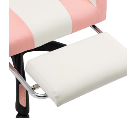 vidaXL Racing Chair with Footrest Pink and White Faux Leather | vidaXL ...