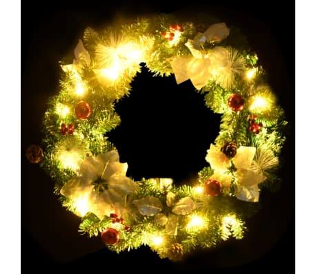 vidaXL Corona de Navidad con luces LED PVC verde 60 cm | vidaXL.es