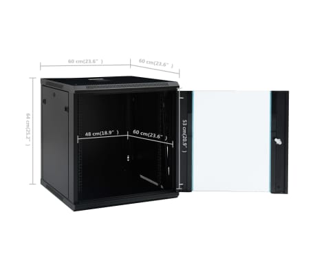 vidaXL 12U Wall Mounted Network Cabinet 19 IP20 600x600x640 mm | vidaXL.ie