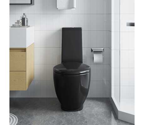 vidaXL Vas WC toaletă baie, negru, ceramică, rotund, flux inferior ...