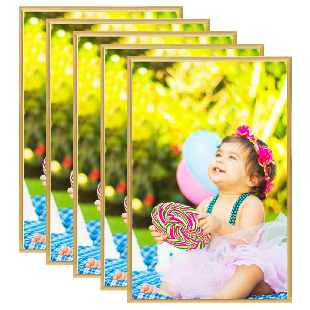 Photo Frames Collage 5 Pcs For Wall Or Table Gold 42x59 4cm MDF Low