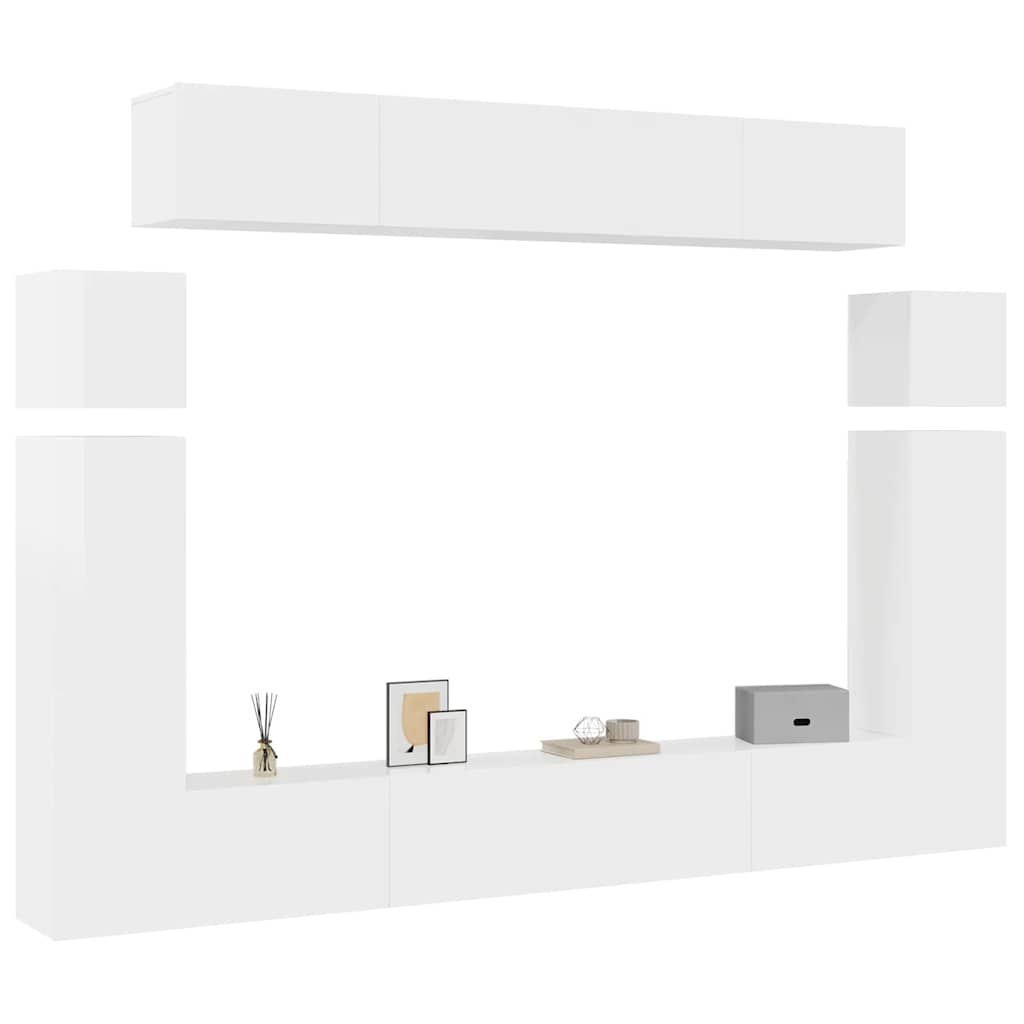 vidaXL 8 Piece TV Cabinet Set High Gloss White Engineered Wood