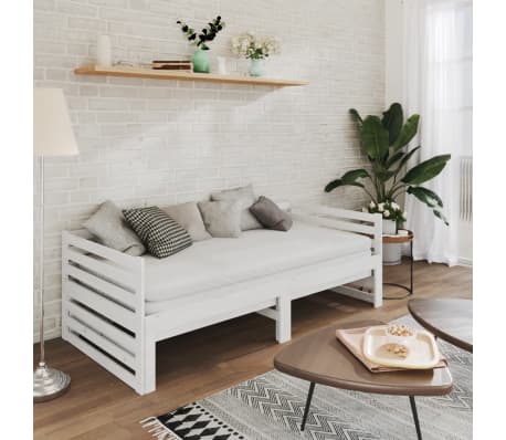 vidaXL Pat extensibil de zi, alb, 2x(90x200) cm, lemn masiv de pin ...
