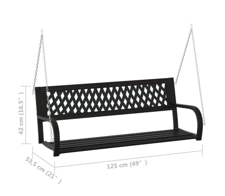 vidaXL Garden Swing Bench 125 cm Steel and Plastic Black | vidaXL.com.au