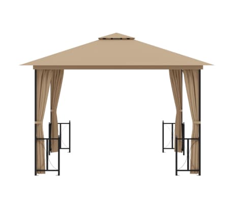 vidaXL Prieel met zijwanden en dubbel dak 3x3 m taupe kopen? | vidaXL.nl