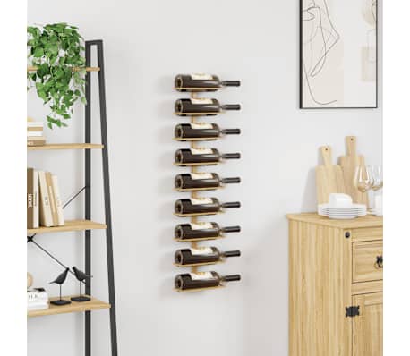vidaXL Wall-mounted Wine Rack for 9 Bottles Gold Iron | vidaXL.com