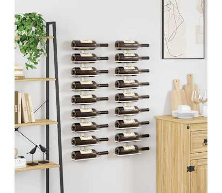 vidaXL Wall-mounted Wine Rack for 9 Bottles 2 pcs White Iron | vidaXL.co.uk