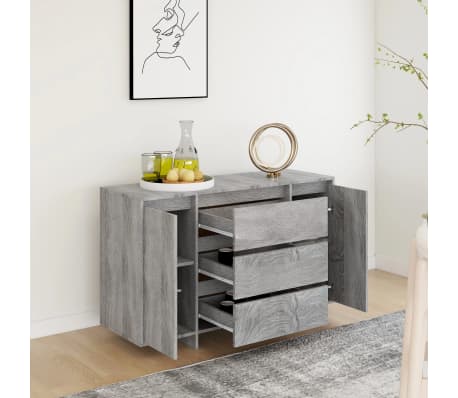 vidaXL Sideboard with 3 Drawers Grey Sonoma 120x41x75 cm Engineered ...