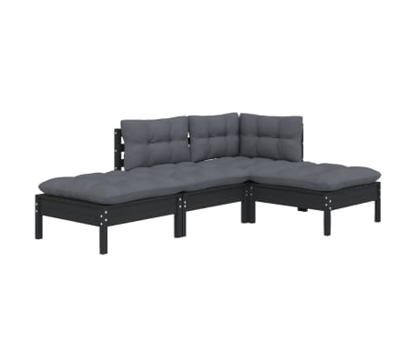 vidaXL 4 Piece Garden Lounge Set with Cushions Solid Pinewood | vidaXL ...