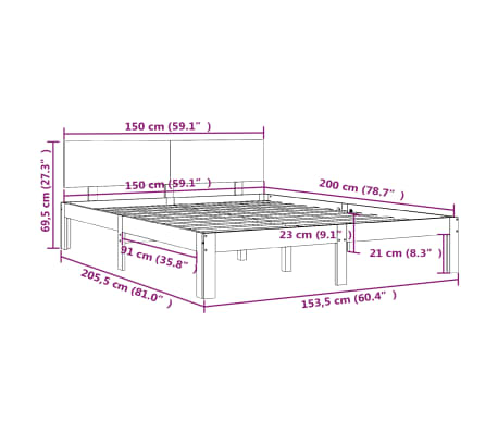 vidaXL Bedframe massief hout grijs 150x200 cm 5FT King Size kopen ...