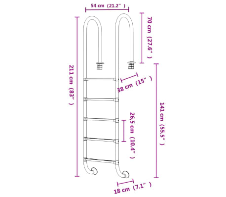 vidaXL Pool Ladder 54x38x211 cm 304 Stainless Steel | vidaXL.com.au