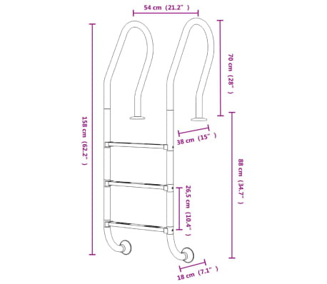 vidaXL Pool Ladder 54x38x158 cm 304 Stainless Steel | vidaXL.com.au