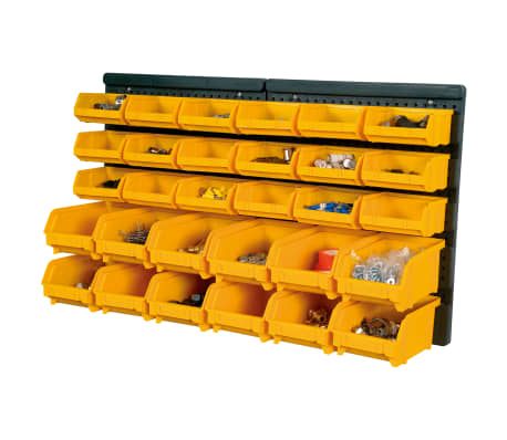 vidaXL 32 Piece Storage Bin Kit with Wall Panels Yellow and Black ...