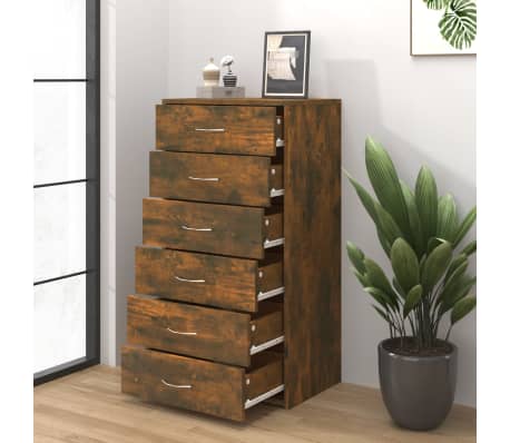 vidaXL Sideboard with 6 Drawers Smoked Oak 50x34x96 cm Engineered Wood ...