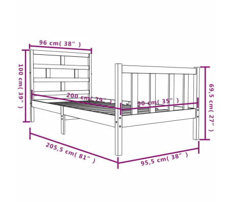 vidaXL Bed Frame Solid Wood Pine 90x200 cm | vidaXL.ie