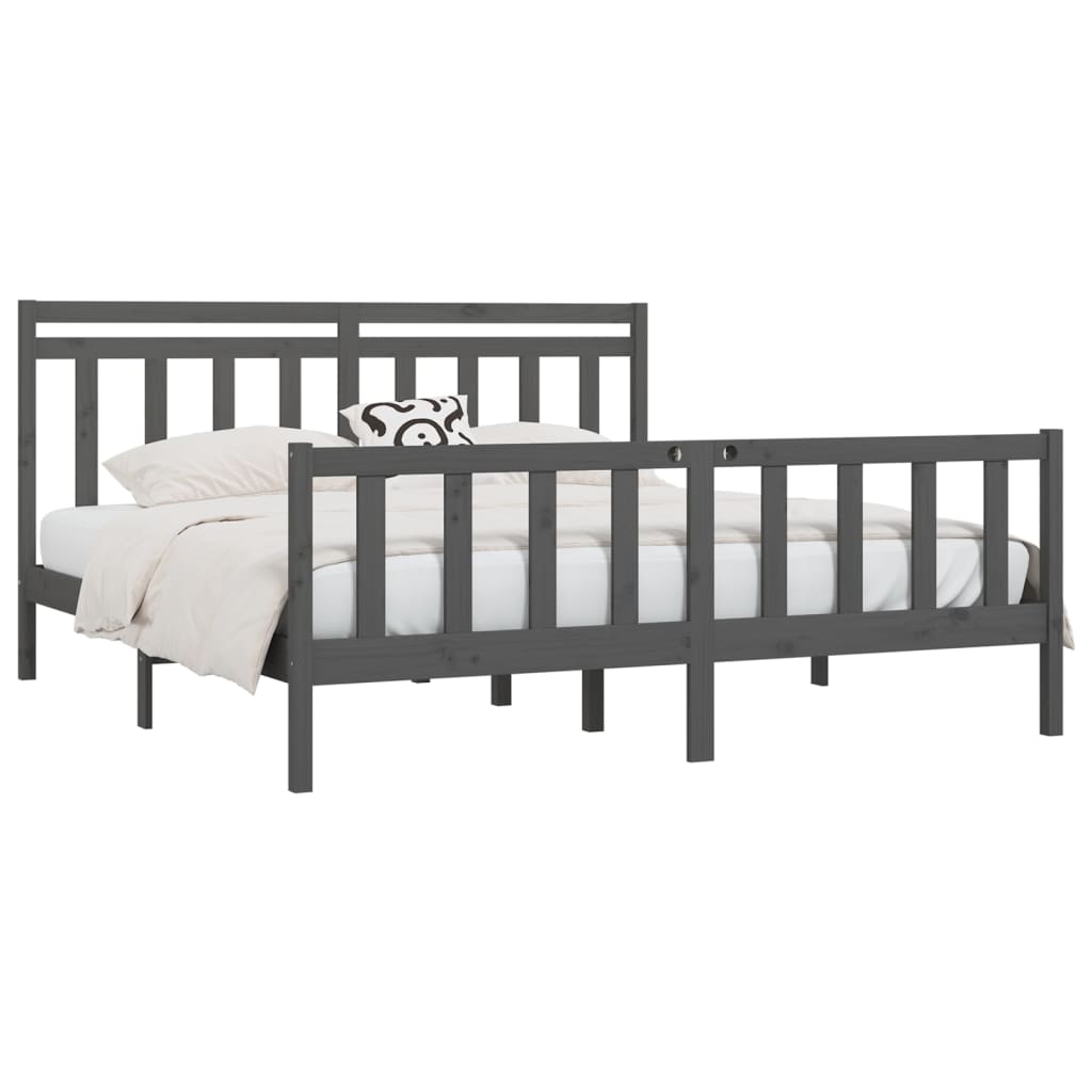vidaXL Bed Frame Grey Solid Wood Pine 180x200 cm Super King Size