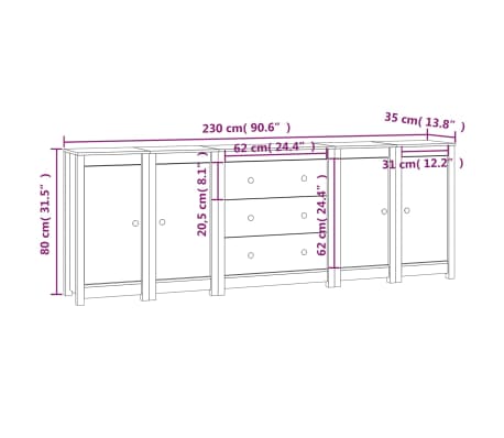 vidaXL Sideboard 230x35x80 cm Solid Wood Pine | vidaXL.com.au
