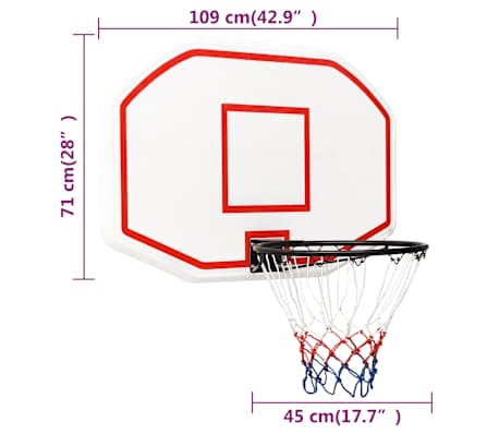vidaXL Basketball Backboard White 109x71x3 cm Polyethene | vidaXL.com.au
