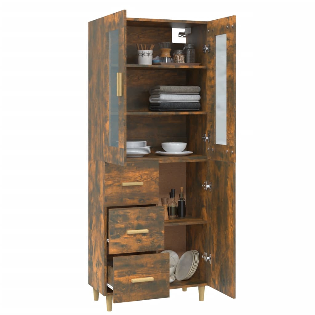 Висок шкаф, опушен дъб, 69,5x34x180 см, инженерно дърво - Grandmall.bg