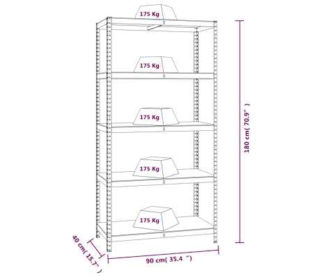 vidaXL Estante de almacenaje 5 niveles acero y contrachapada antracita ...
