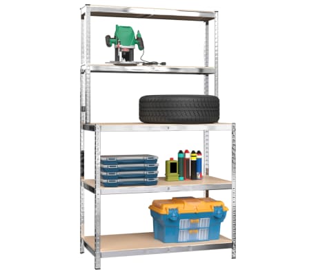 vidaXL 5-Layer Work Table with Shelves Silver Steel&Engineered Wood ...