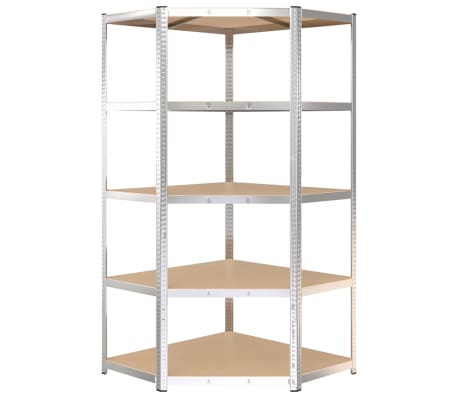 vidaXL 5-Layer Heavy-duty Corner Shelf Silver Steel&Engineered Wood ...