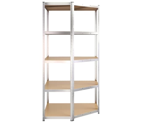 vidaXL 5-Layer Heavy-duty Corner Shelf Silver Steel&Engineered Wood ...