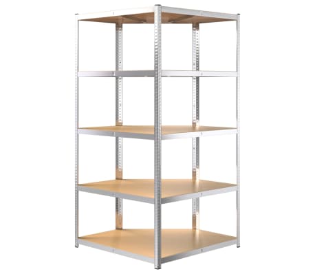 vidaXL 5-Layer Heavy-duty Corner Shelf Silver Steel&Engineered Wood ...