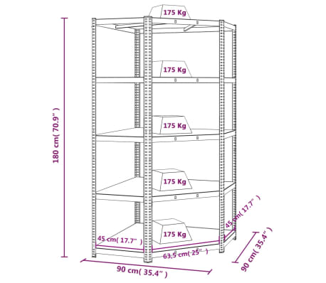 vidaXL 5-Layer Heavy-duty Corner Shelf Silver Steel&Engineered Wood ...