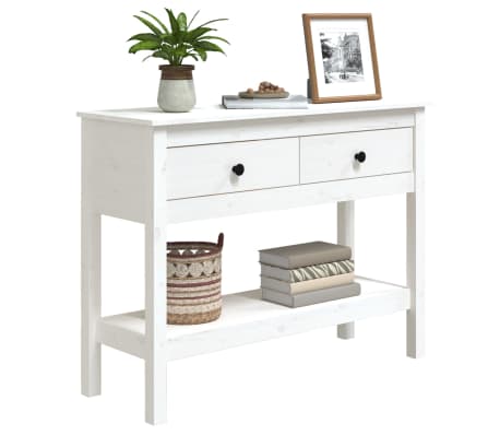 vidaXL Console Table White 100x35x75 cm Solid Wood Pine | vidaXL.ie